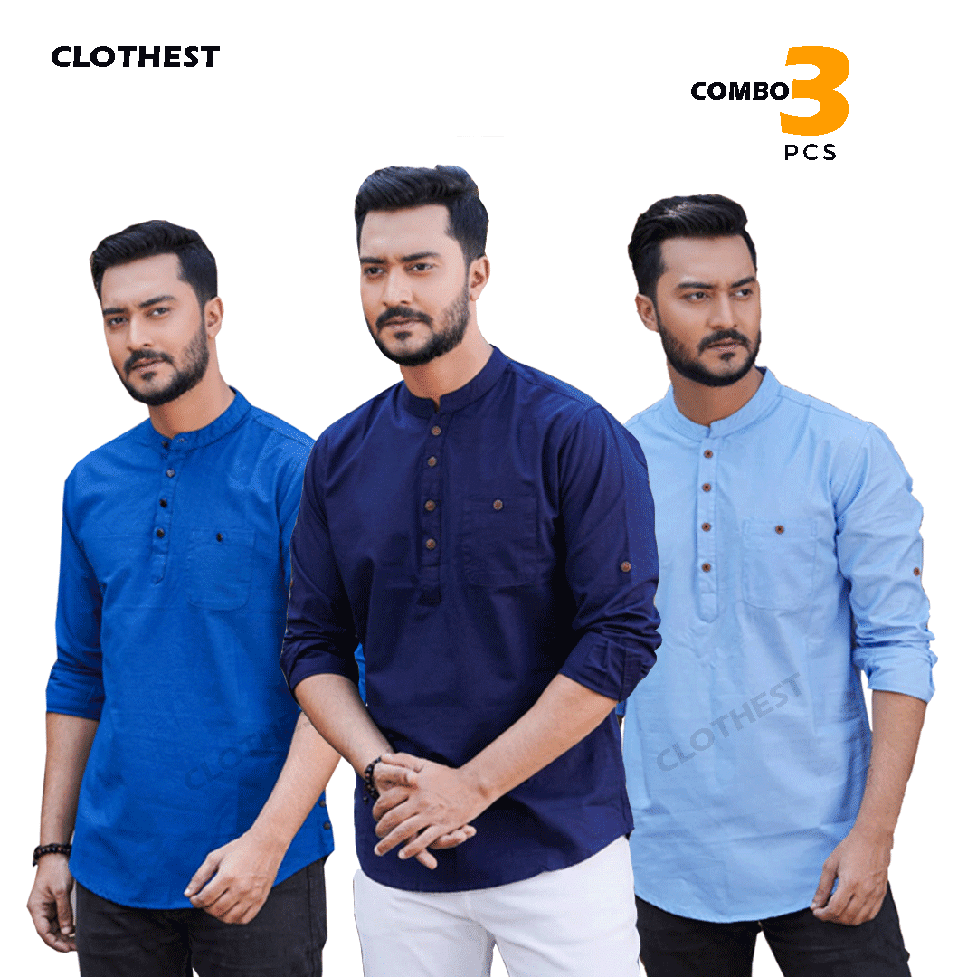 3 Pcs Long Sleeve Katua- Petrol+Blue+Sky – ClothestBD